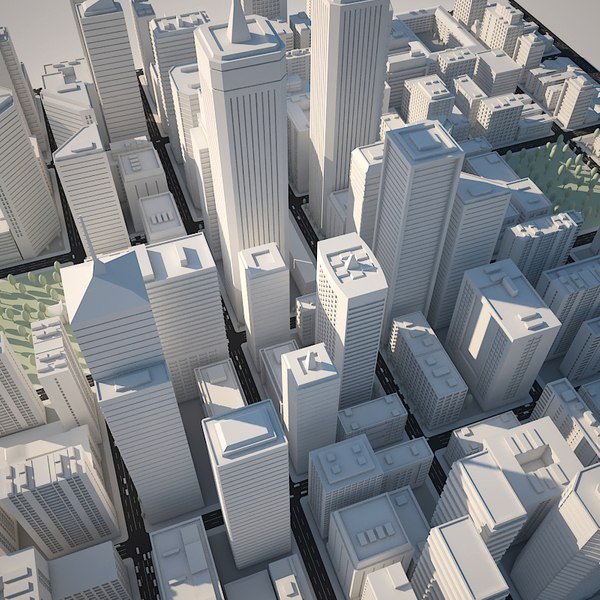 3d model of city downtown skyscrapers