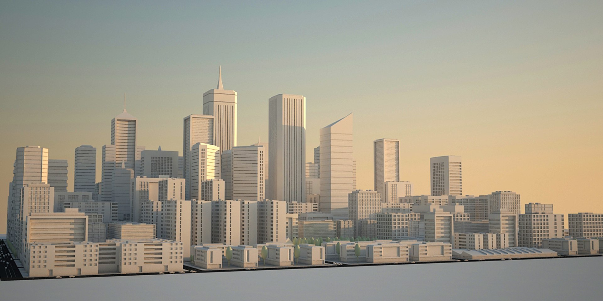 3d Model Of City Downtown Skyscrapers