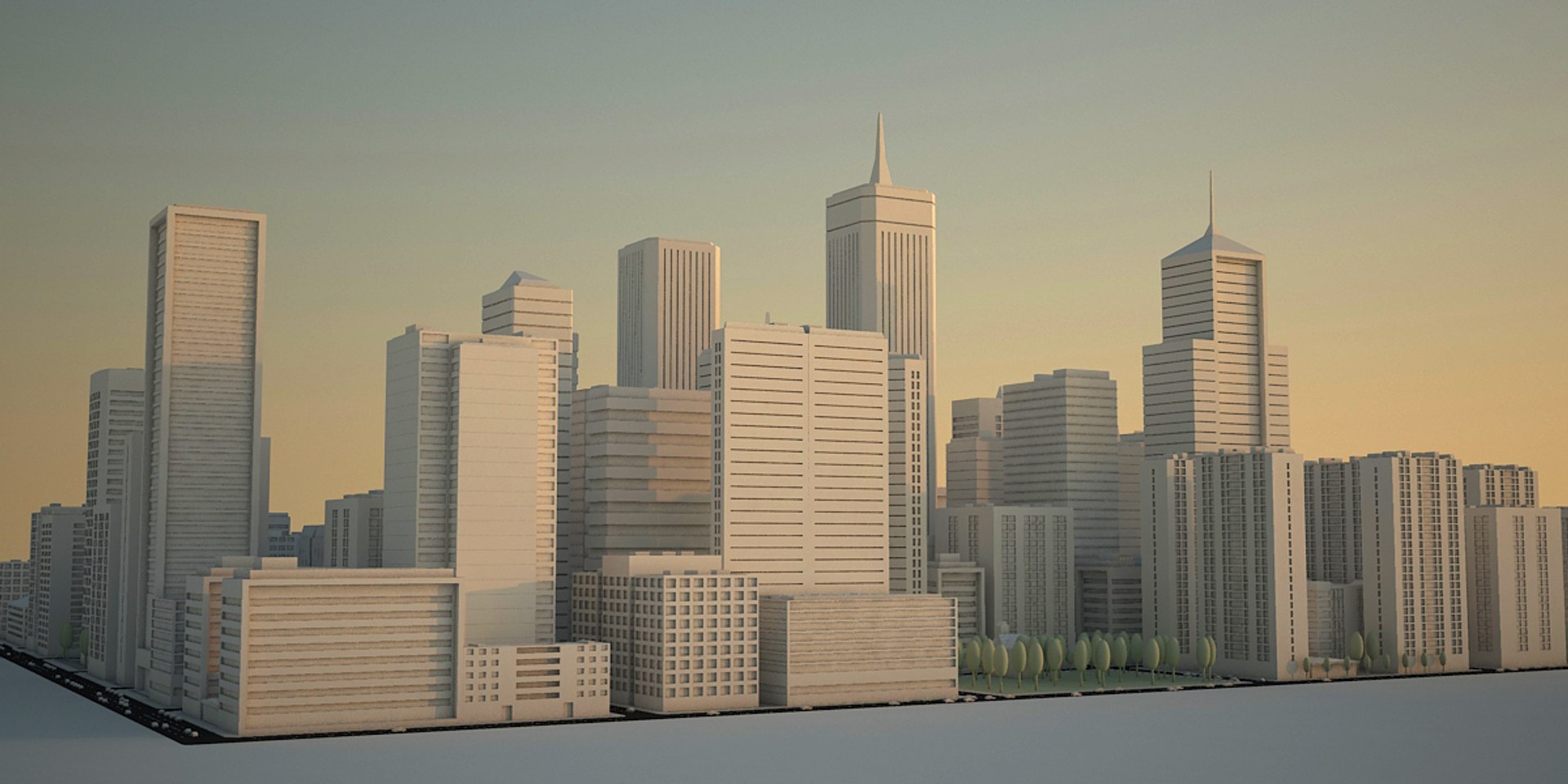 3d Model Of City Downtown Skyscrapers