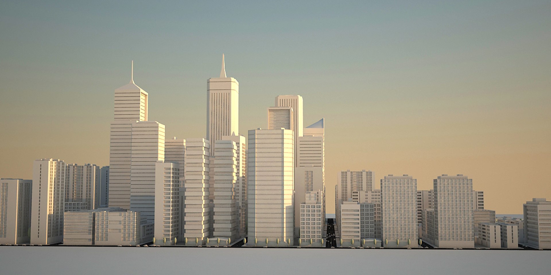 3d Model Of City Downtown Skyscrapers