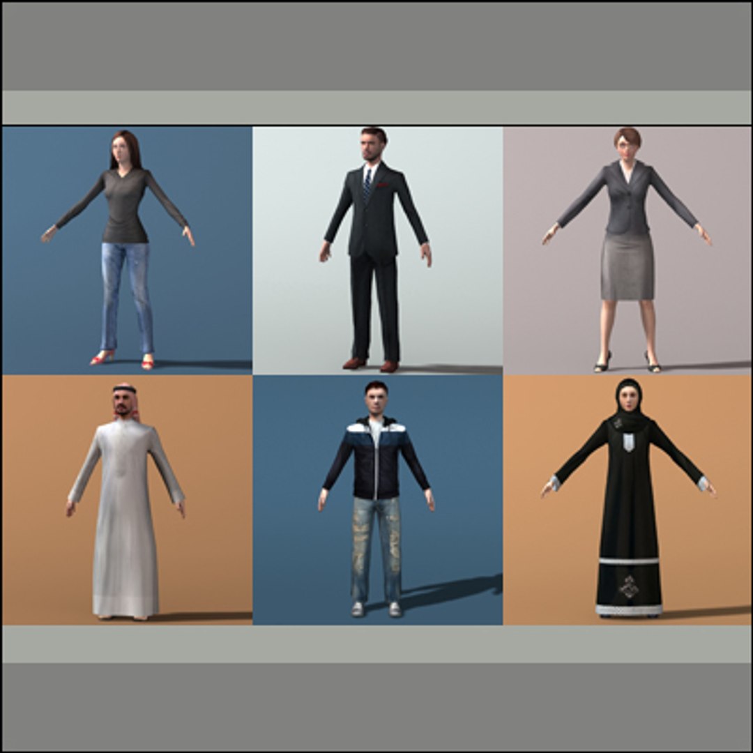 civilian characters rigged 3d model