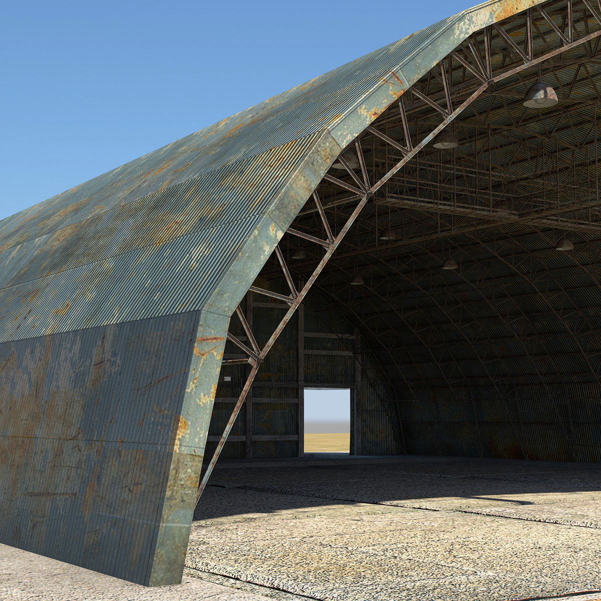 3d old military hangar model