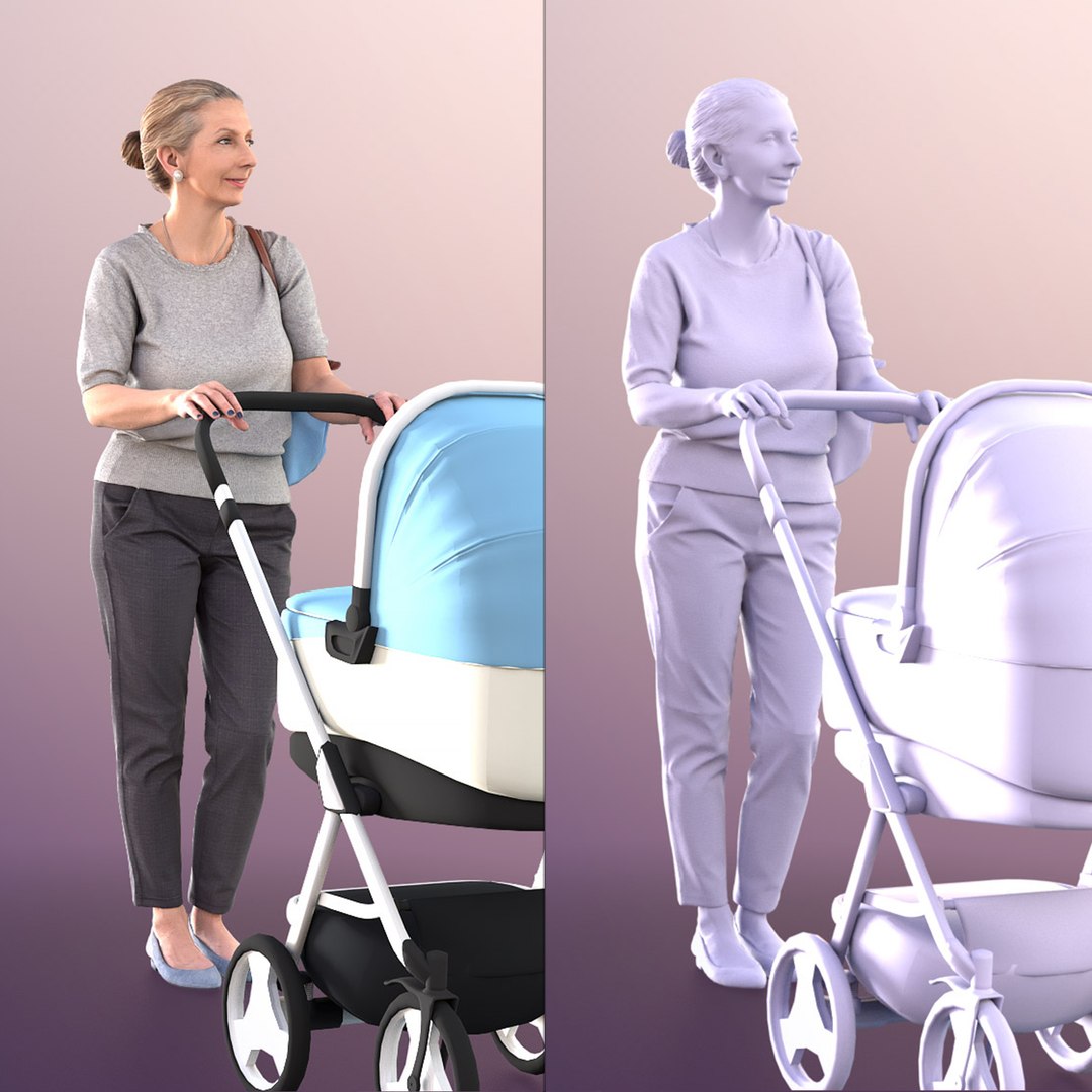 3D Woman Elderly Stroller - TurboSquid 1710623