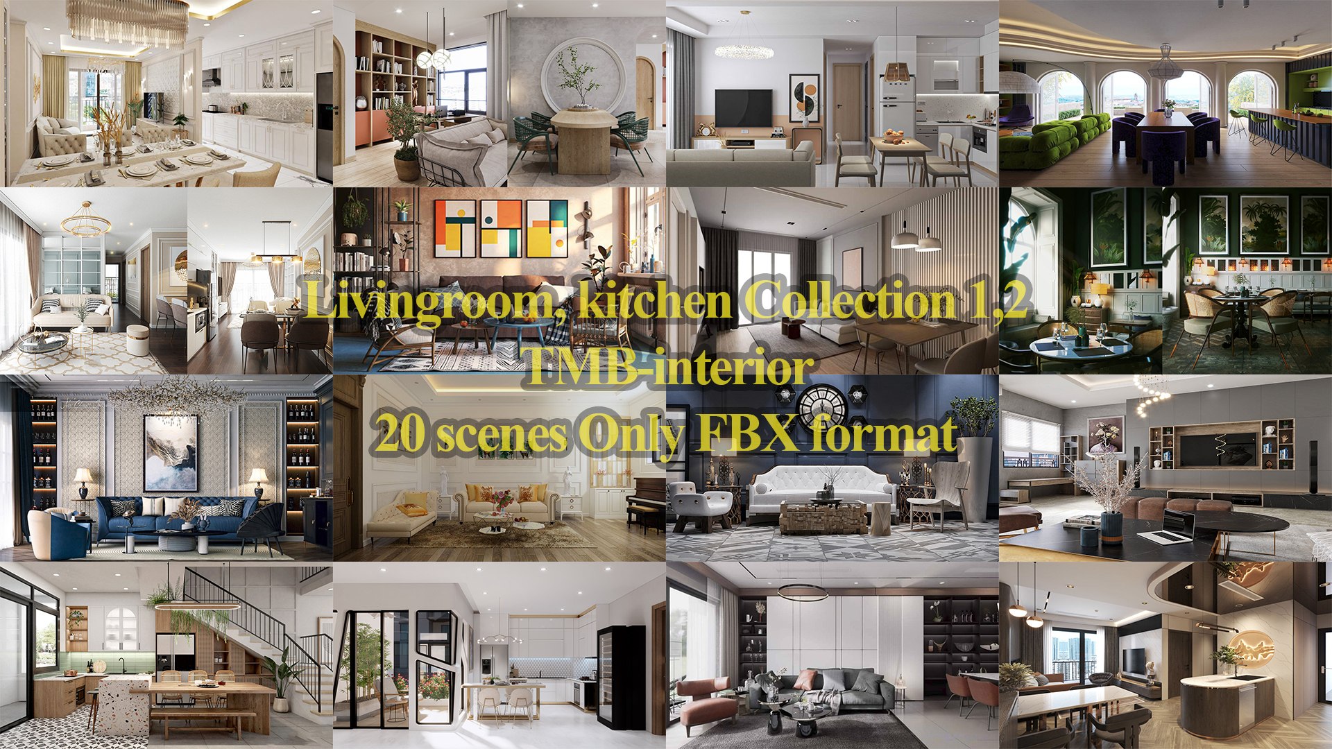 20 scenes Livingroom-kitchen only FBX format TMB collection 1 - 2 3D ...
