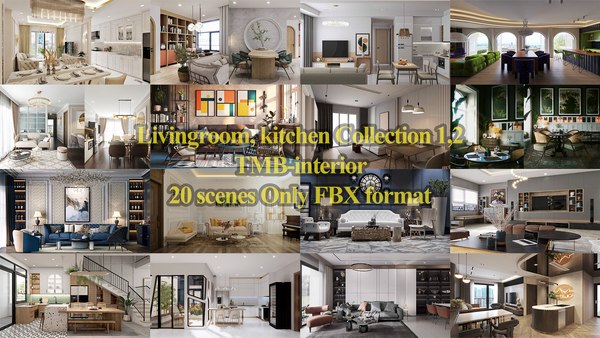modelo 3d 20 escenas Salón-cocina solo formato FBX Colección TMB 1 - 2 ...