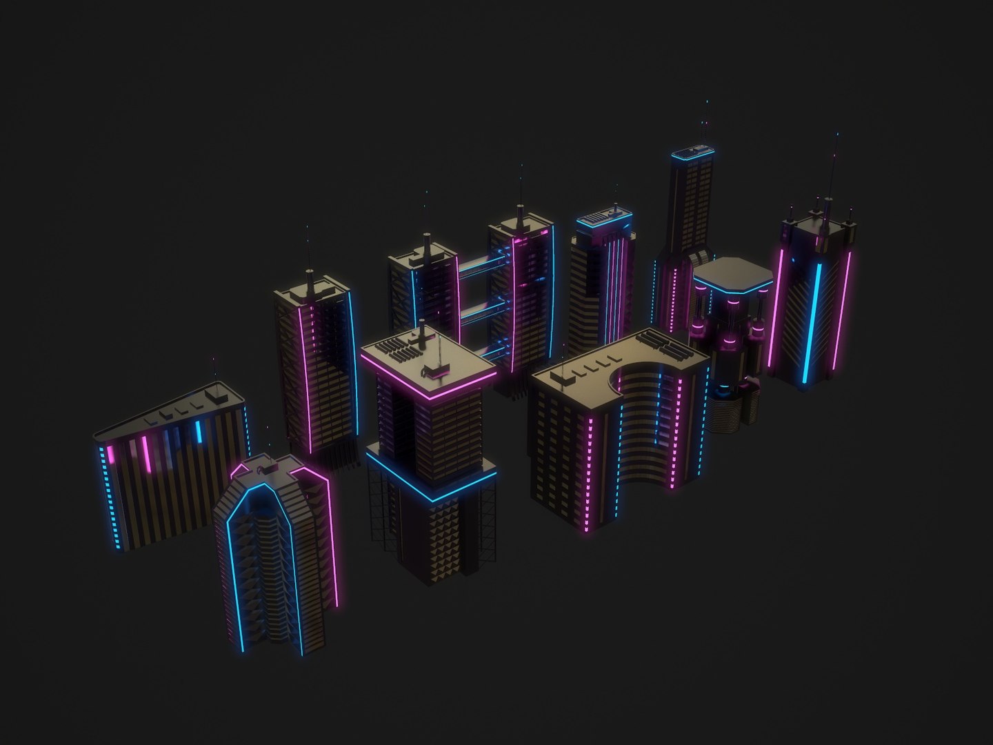 Neon City Buildings 3D Model - TurboSquid 1392909