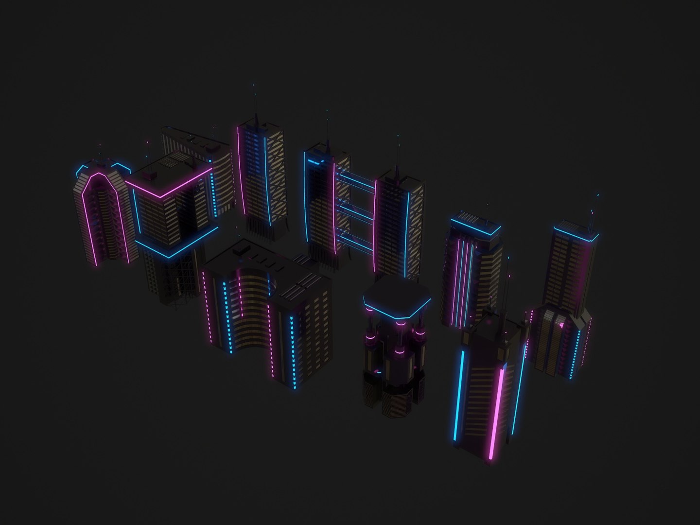 Neon City Buildings 3D Model - TurboSquid 1392909