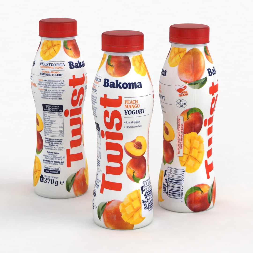Bakoma Twist Yoghurt Peach Mango 370g 2023 3D model - TurboSquid 2054323