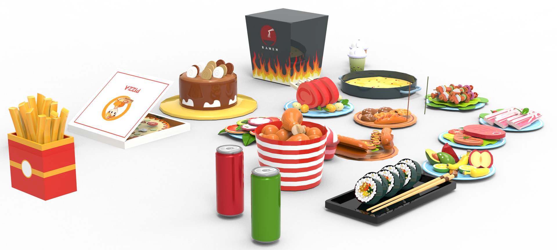 3D Cartoon Food Collection 02 Model - TurboSquid 1870638