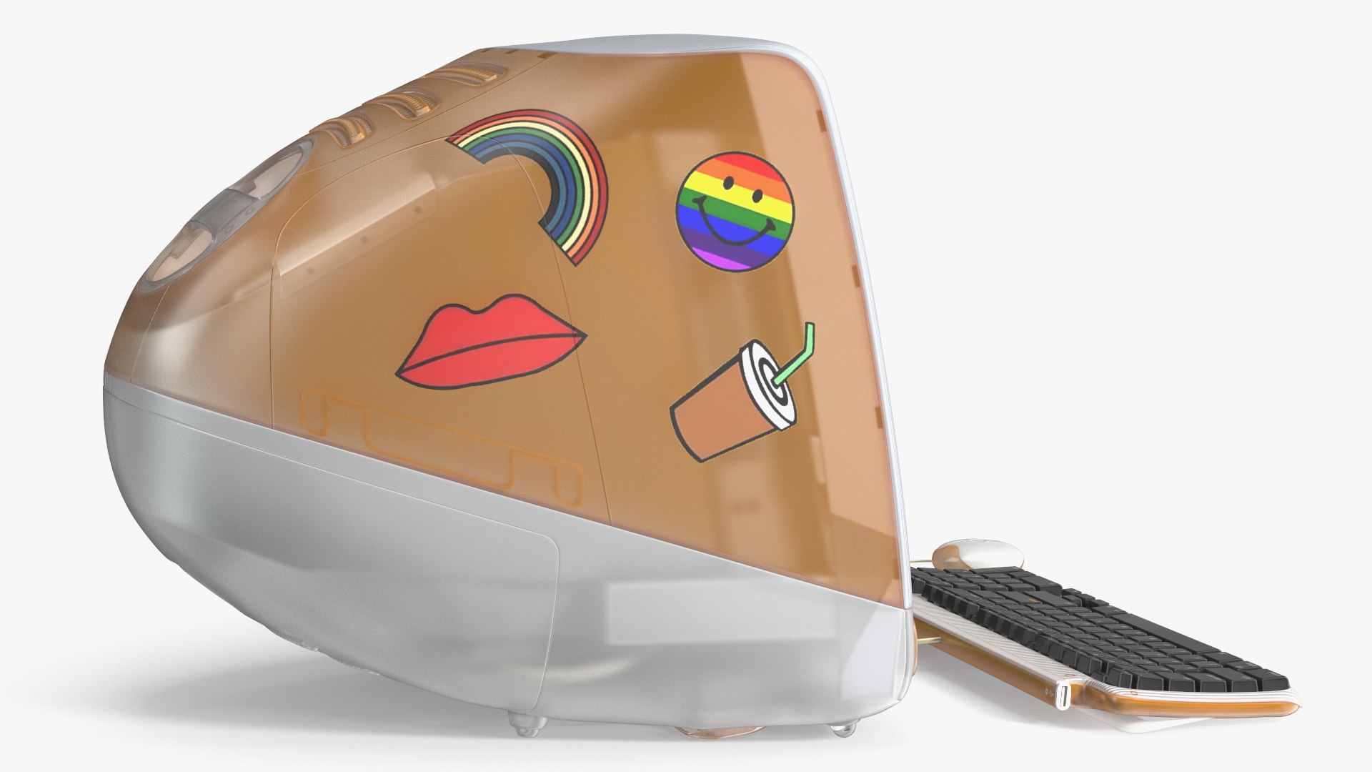 3D Retro Orange Desktop Computer With Stickers - TurboSquid 2383035