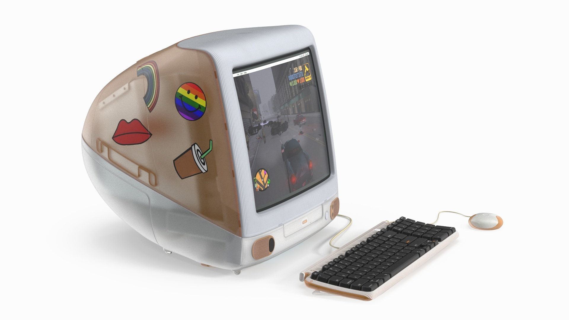 3D Retro Orange Desktop Computer With Stickers - TurboSquid 2383035