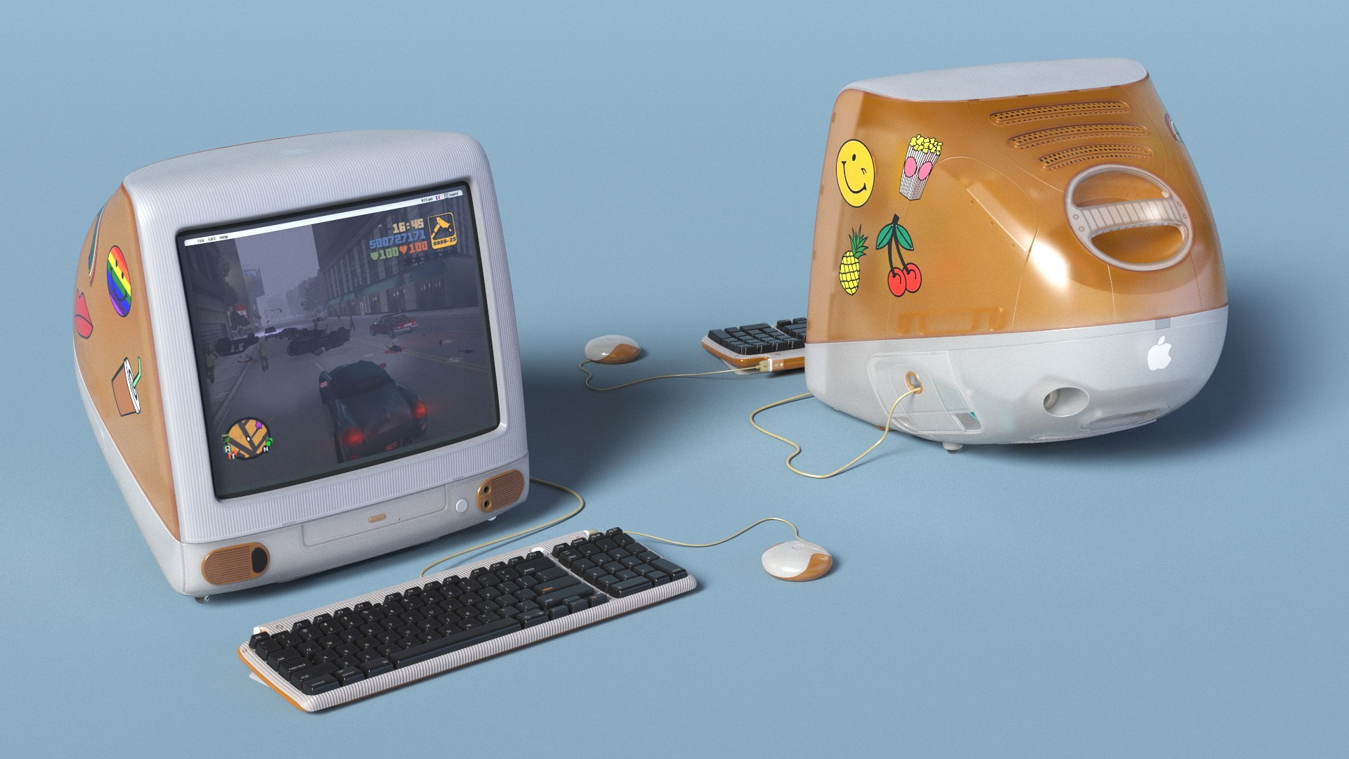 3D Retro Orange Desktop Computer With Stickers - TurboSquid 2383035