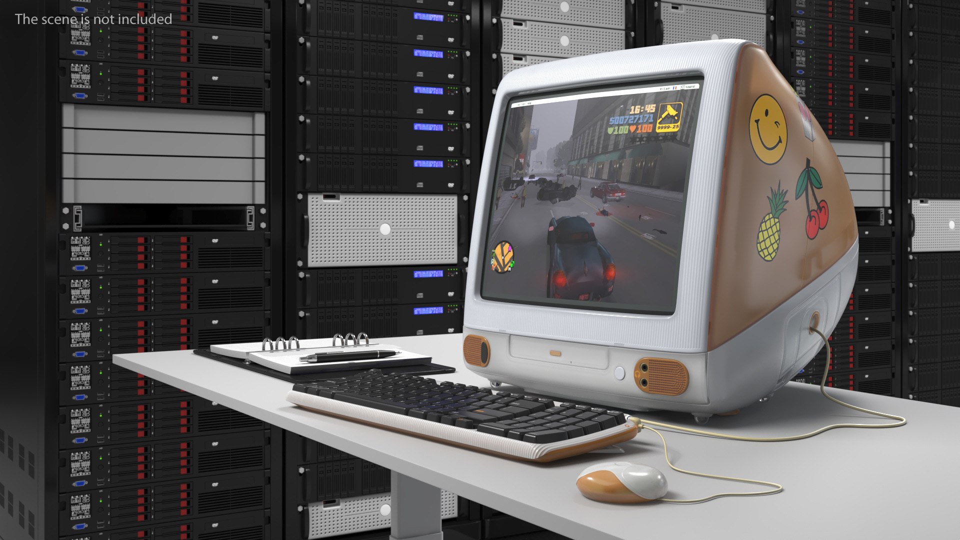 3D Retro Orange Desktop Computer With Stickers - TurboSquid 2383035