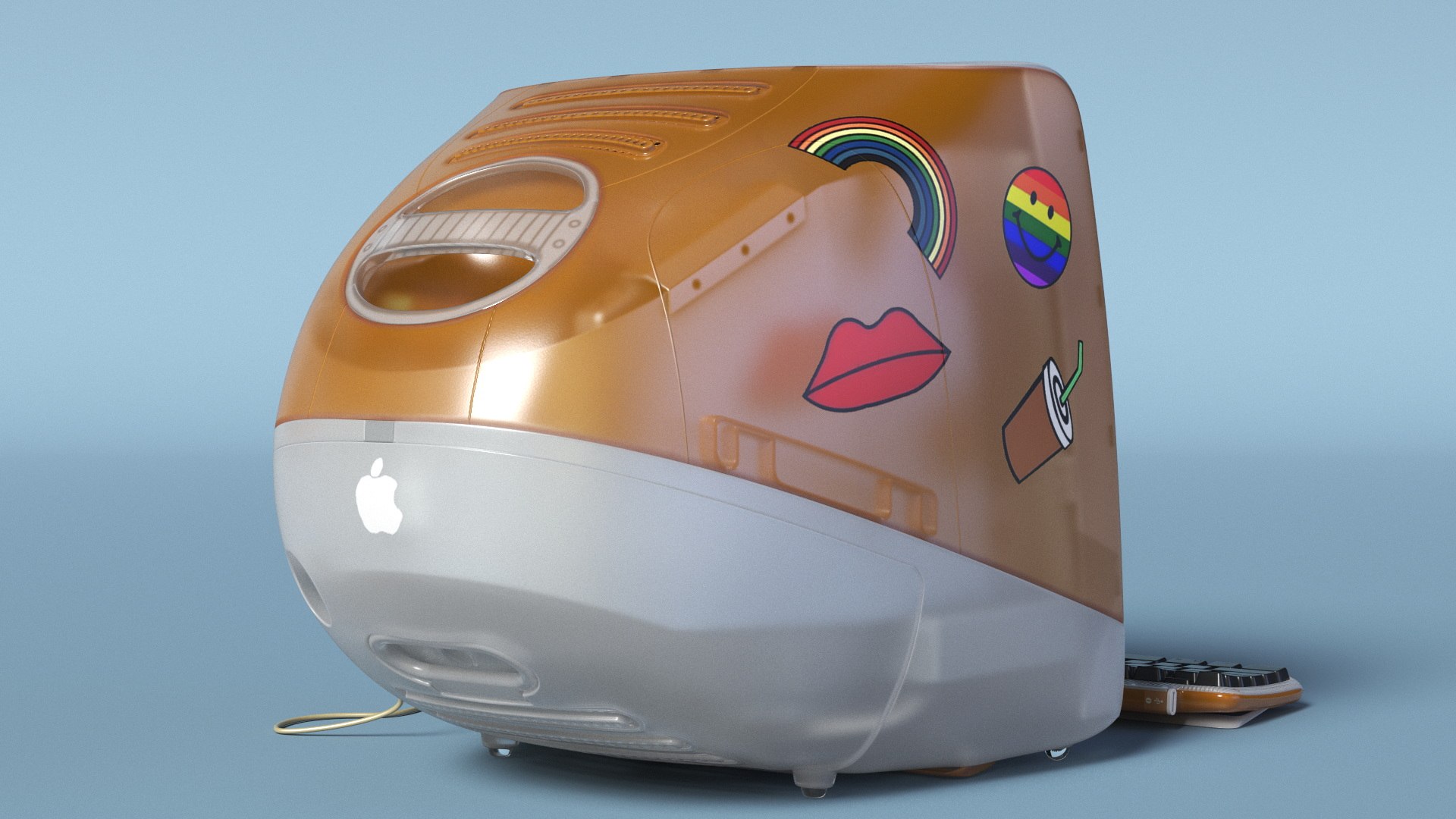 3D Retro Orange Desktop Computer With Stickers - TurboSquid 2383035