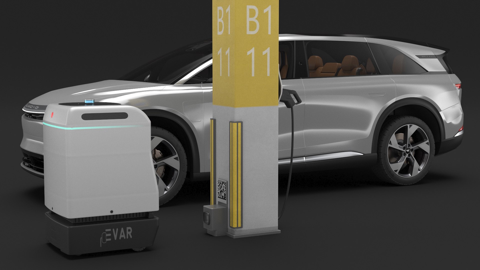 3D EVAR Parky Charging Robot With Car Lucid Gravity - TurboSquid 2310133