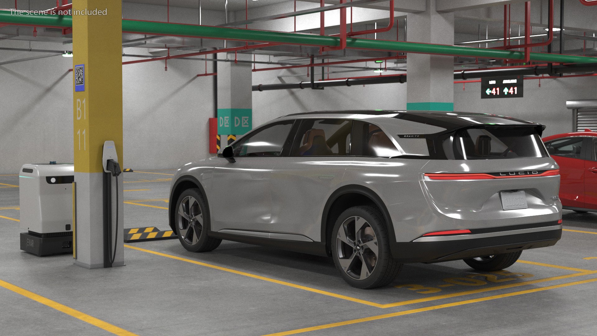 3D EVAR Parky Charging Robot With Car Lucid Gravity - TurboSquid 2310133