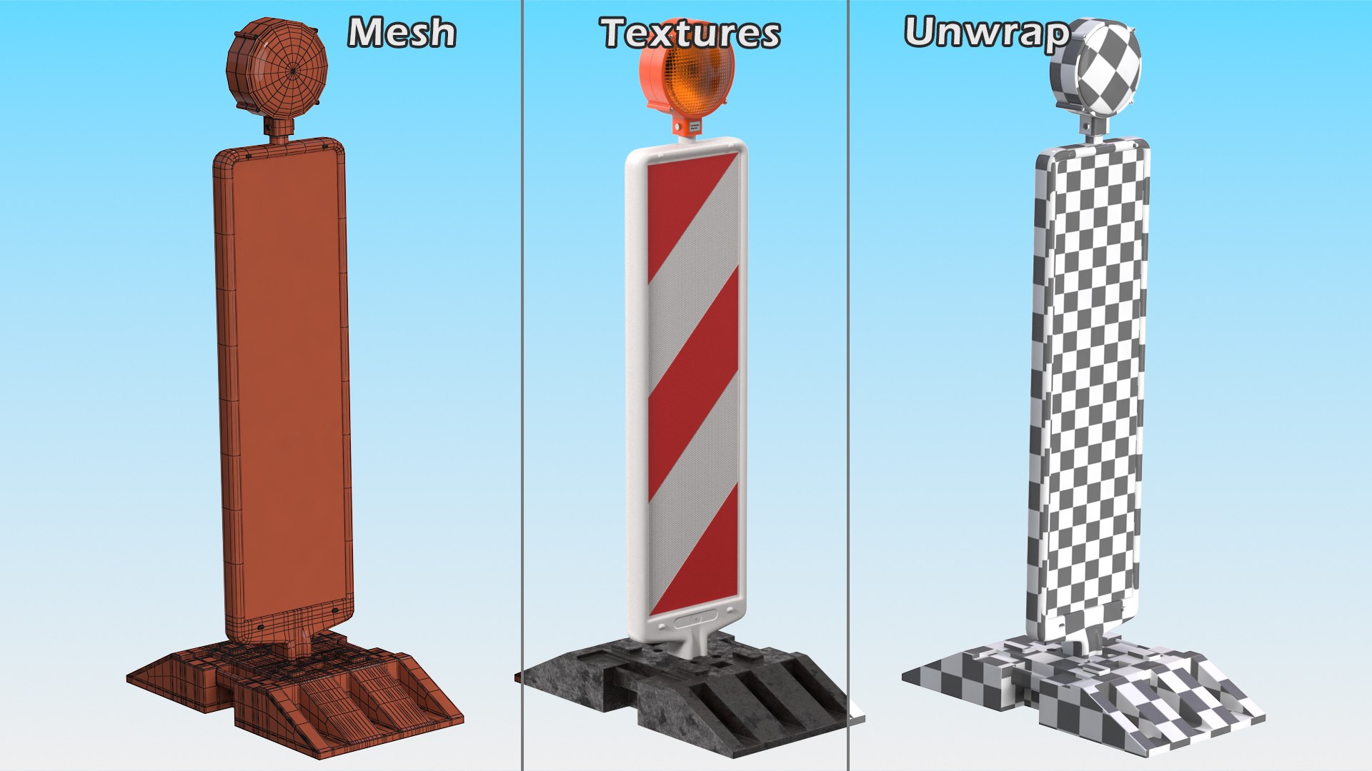 3D model roadworks traffic post warning light - TurboSquid 1706731