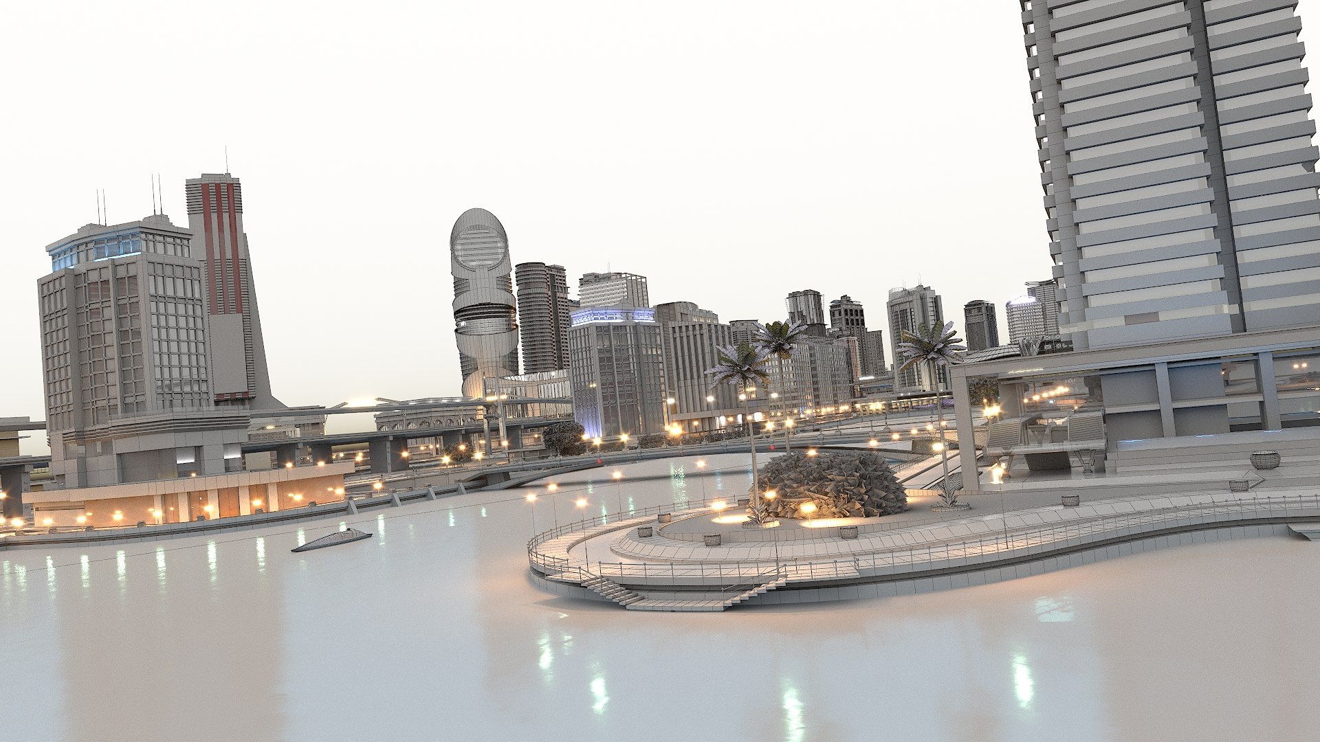 Downtown Night Scene 3D Model - TurboSquid 1977245