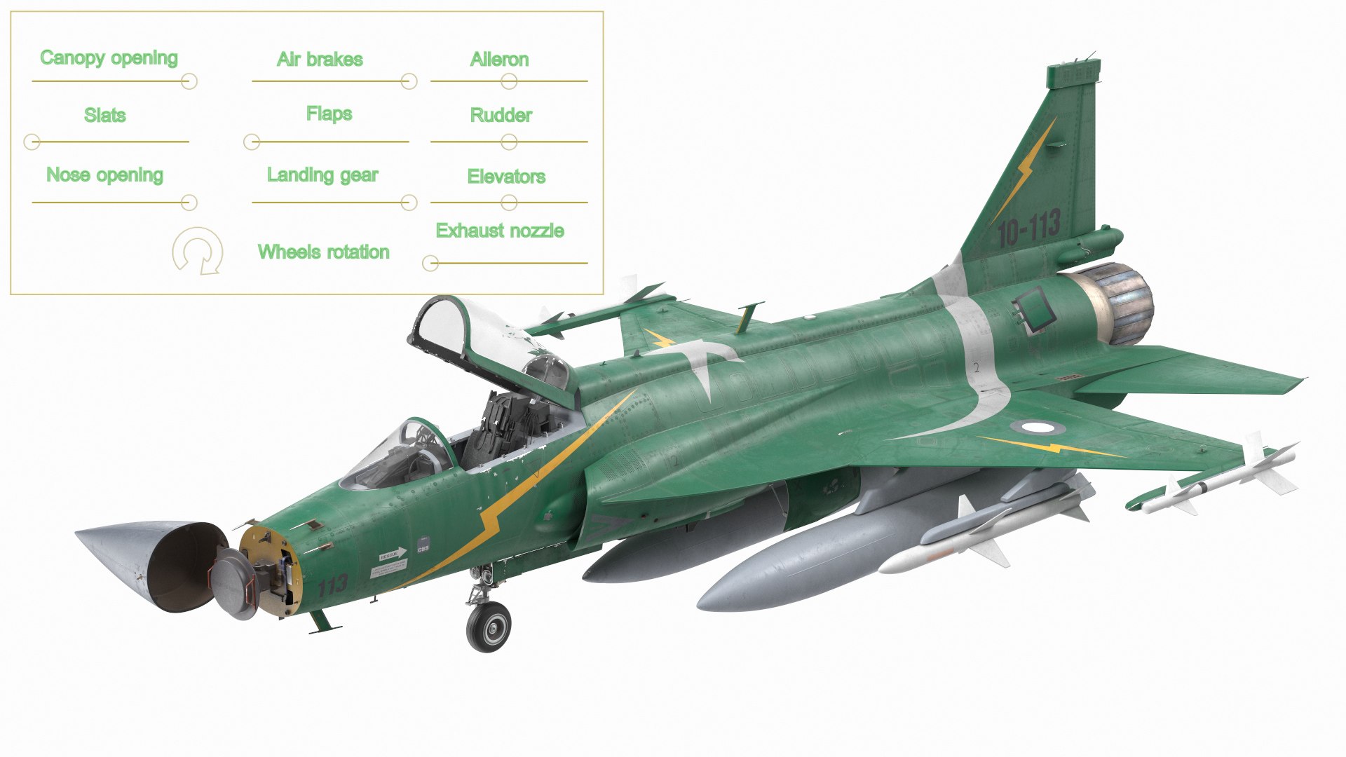 PAC JF-17 Thunder Green Livery with Armament Rigged 3D - TurboSquid 1792889