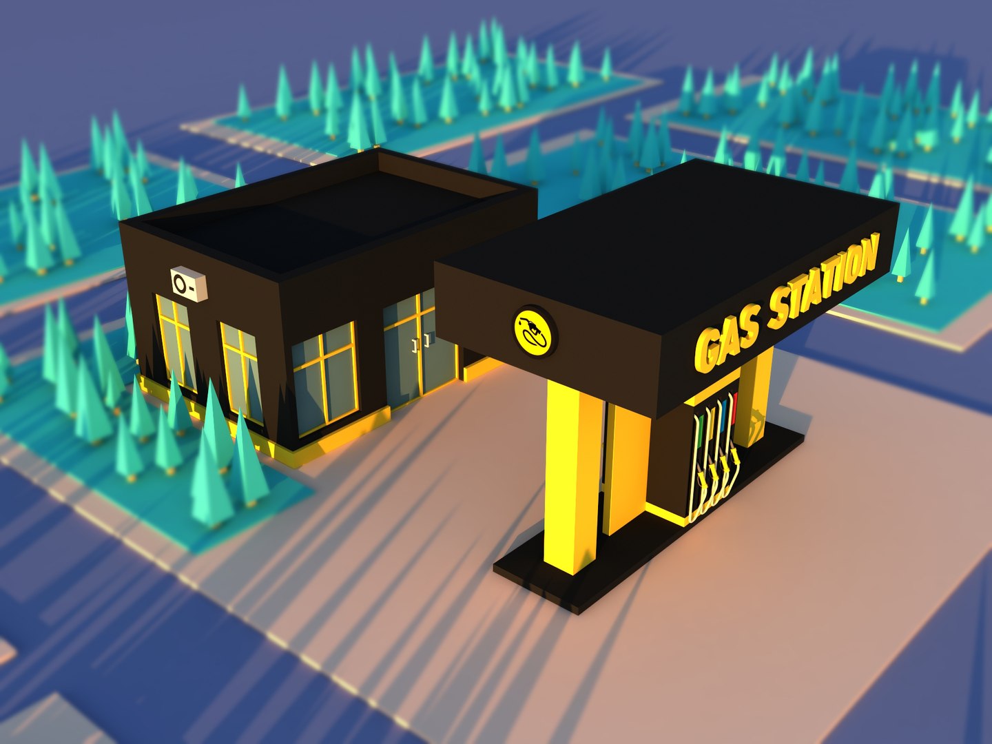 Cute Cartoon Gas Station 3D Model - TurboSquid 1959400