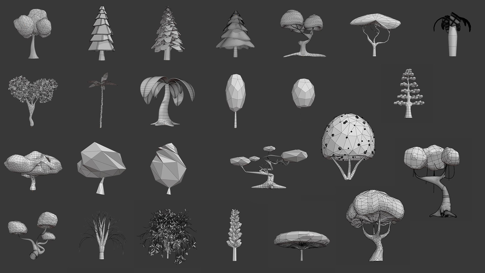 3D Model 25 Trees Pack Low-poly And High-poly 3D Model - TurboSquid 1759415