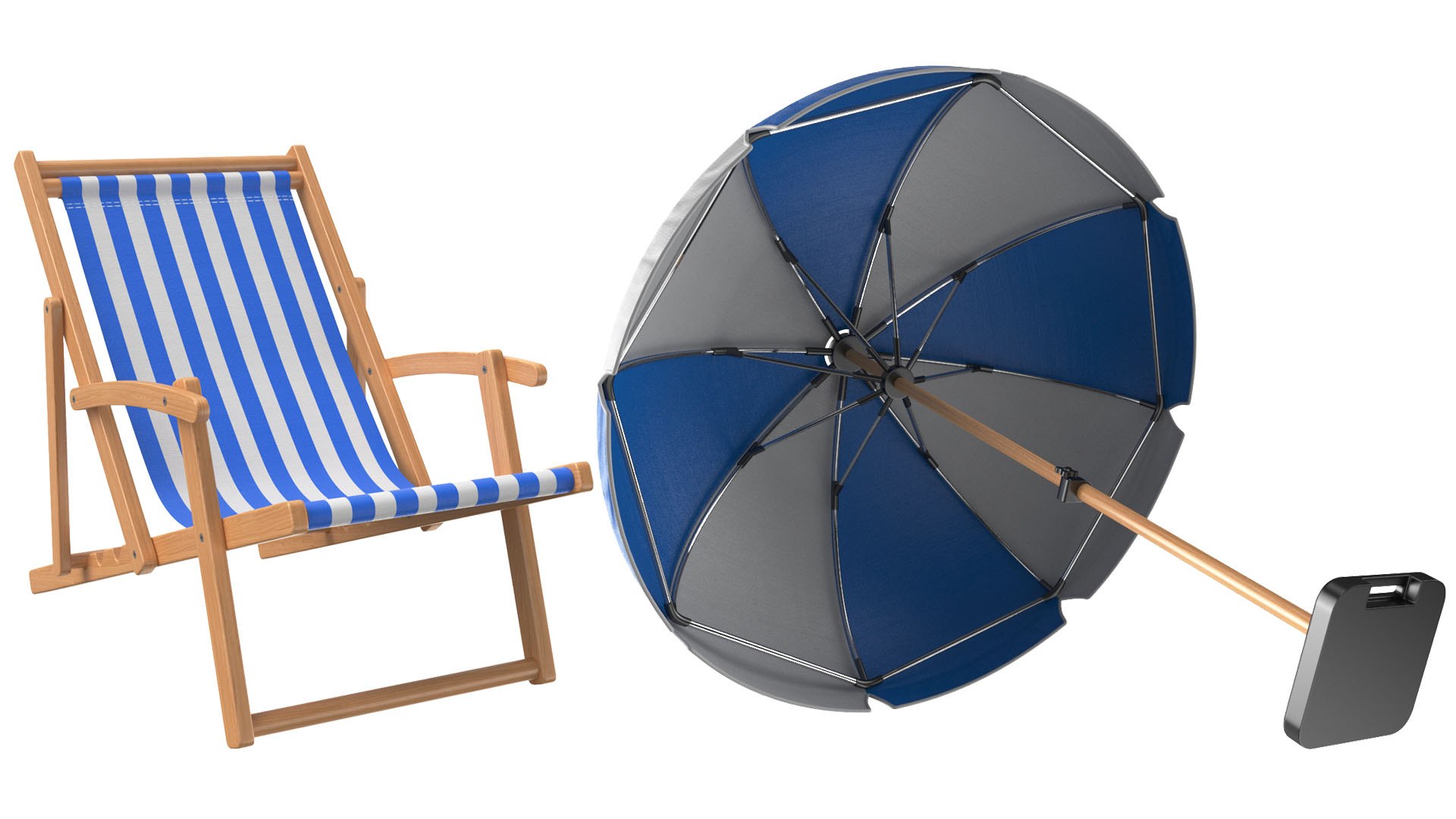 3D Model Detailed Beach Chair And Umbrella - TurboSquid 2079907