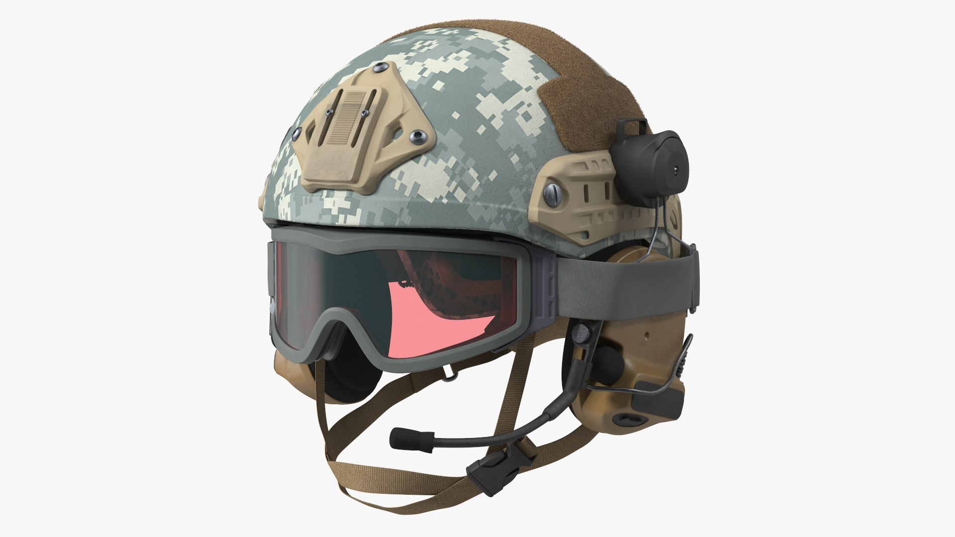 3D Tactical Gear Helmet Grey Camo With Goggles Fur For Cinema 4D Model - TurboSquid 2299637