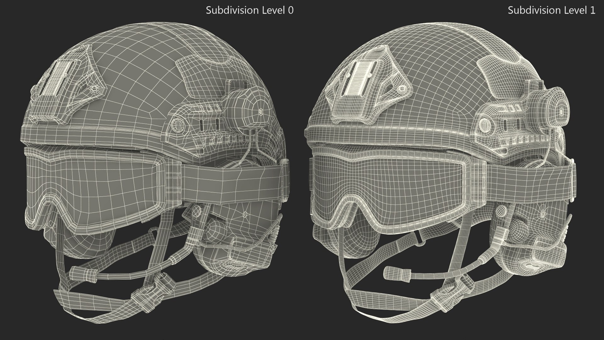3D Tactical Gear Helmet Grey Camo With Goggles Fur For Cinema 4D Model ...