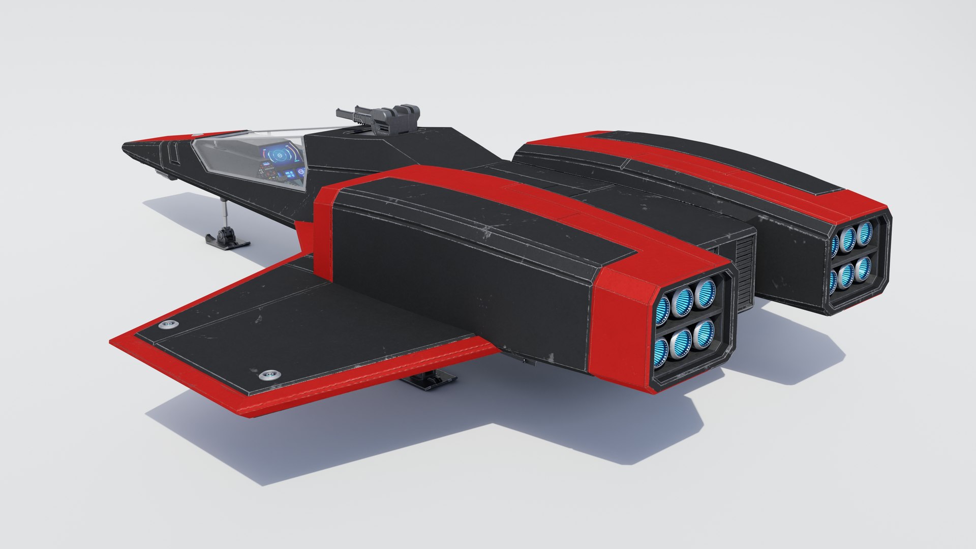 3D Sci-Fi Space Fighter Jet Red With Interior Cockpit - TurboSquid 2156484