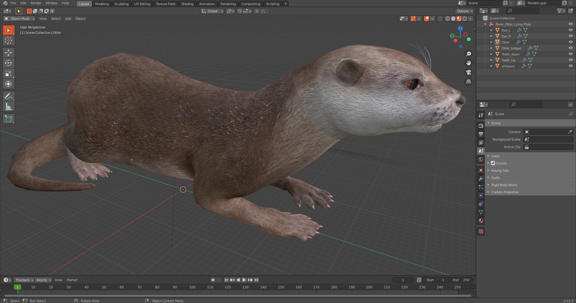 3D River Otter Lying Pose - TurboSquid 2134124
