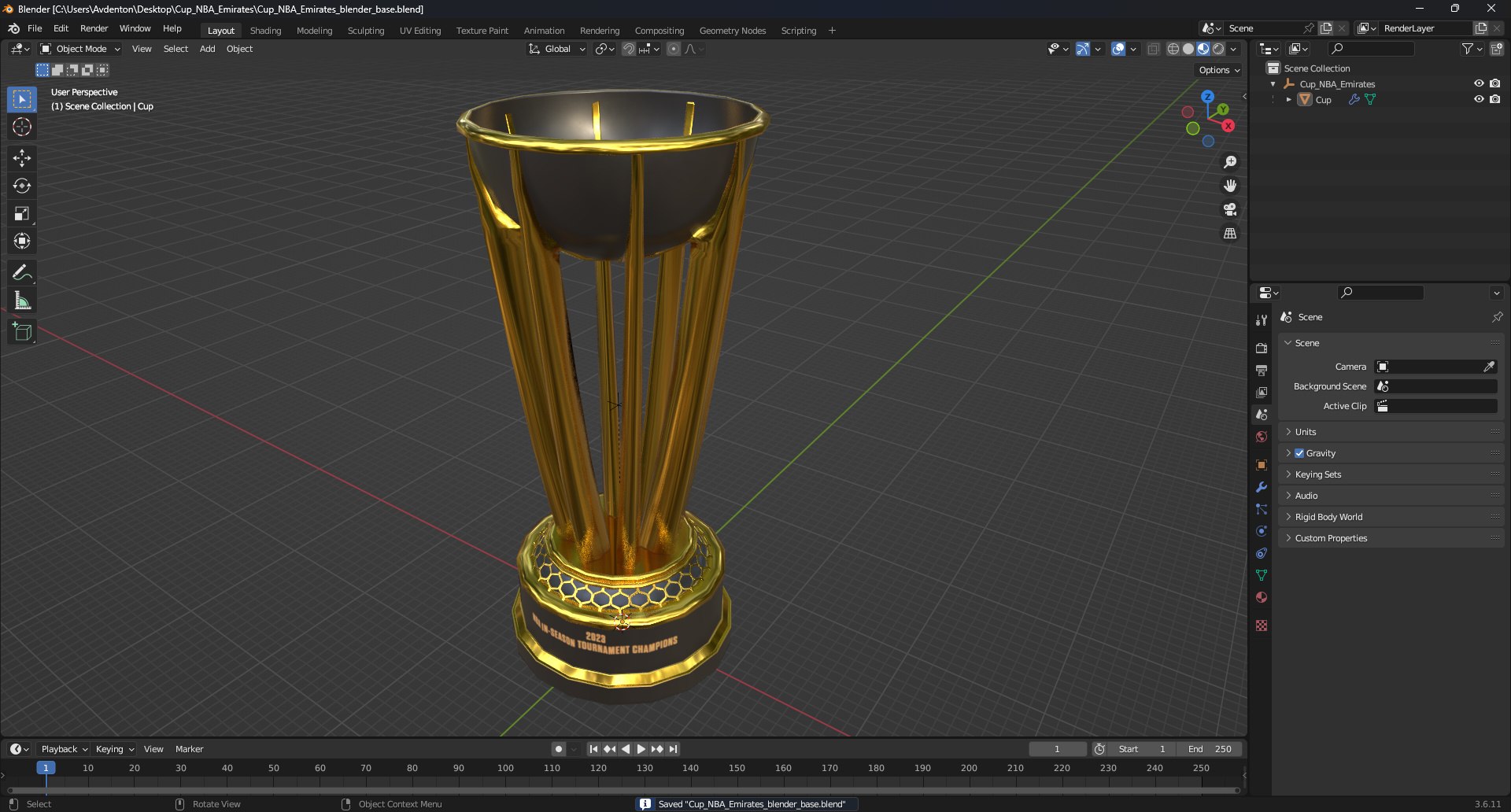 Cup NBA Emirates Model - TurboSquid 2276319