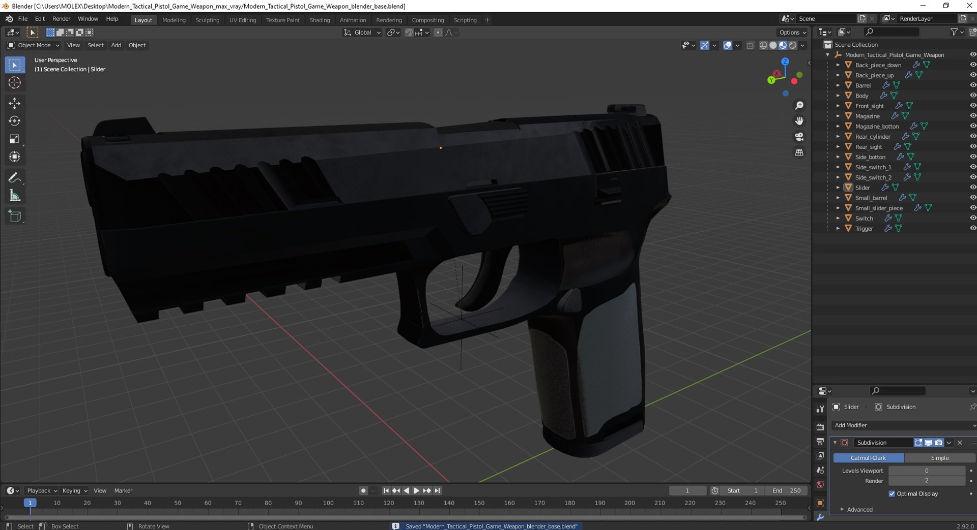 Modern Tactical Pistol Game Weapon model - TurboSquid 2134132