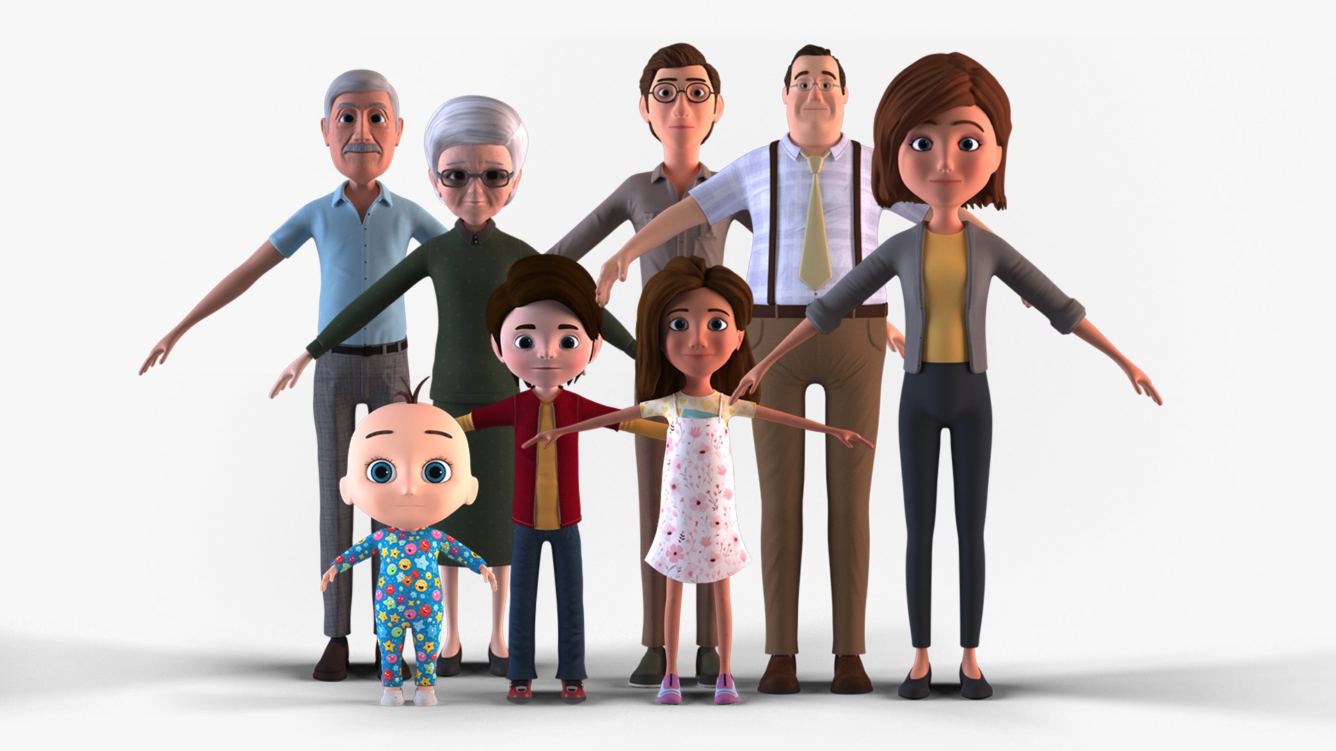3D Cartoon Family Pack - 8 Character - No Rig Model - TurboSquid 2186674