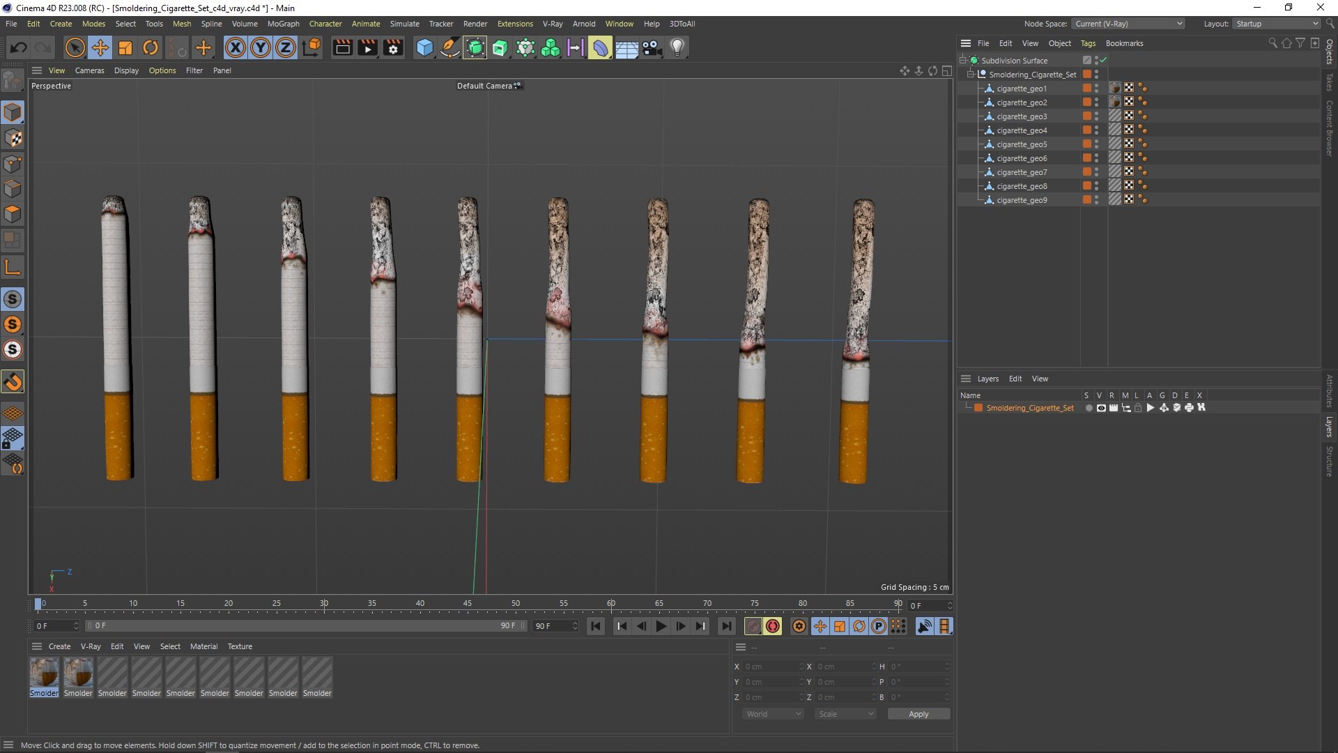 Smoldering Cigarette Set Model - TurboSquid 2330656