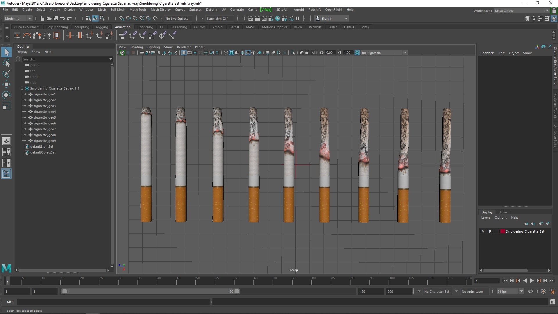 Smoldering Cigarette Set Model - TurboSquid 2330656