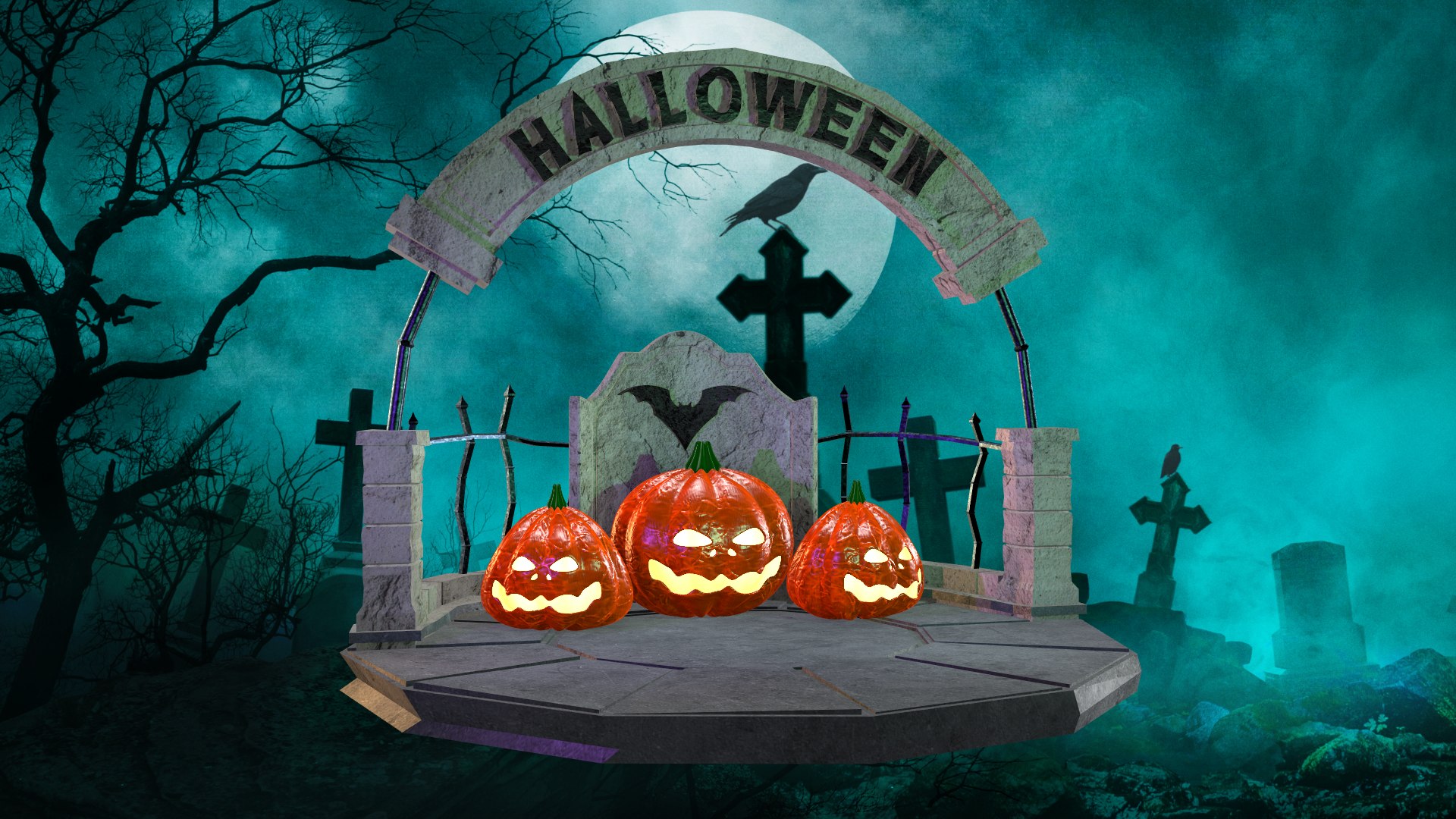 3D Model Halloween Scene - TurboSquid 1971075