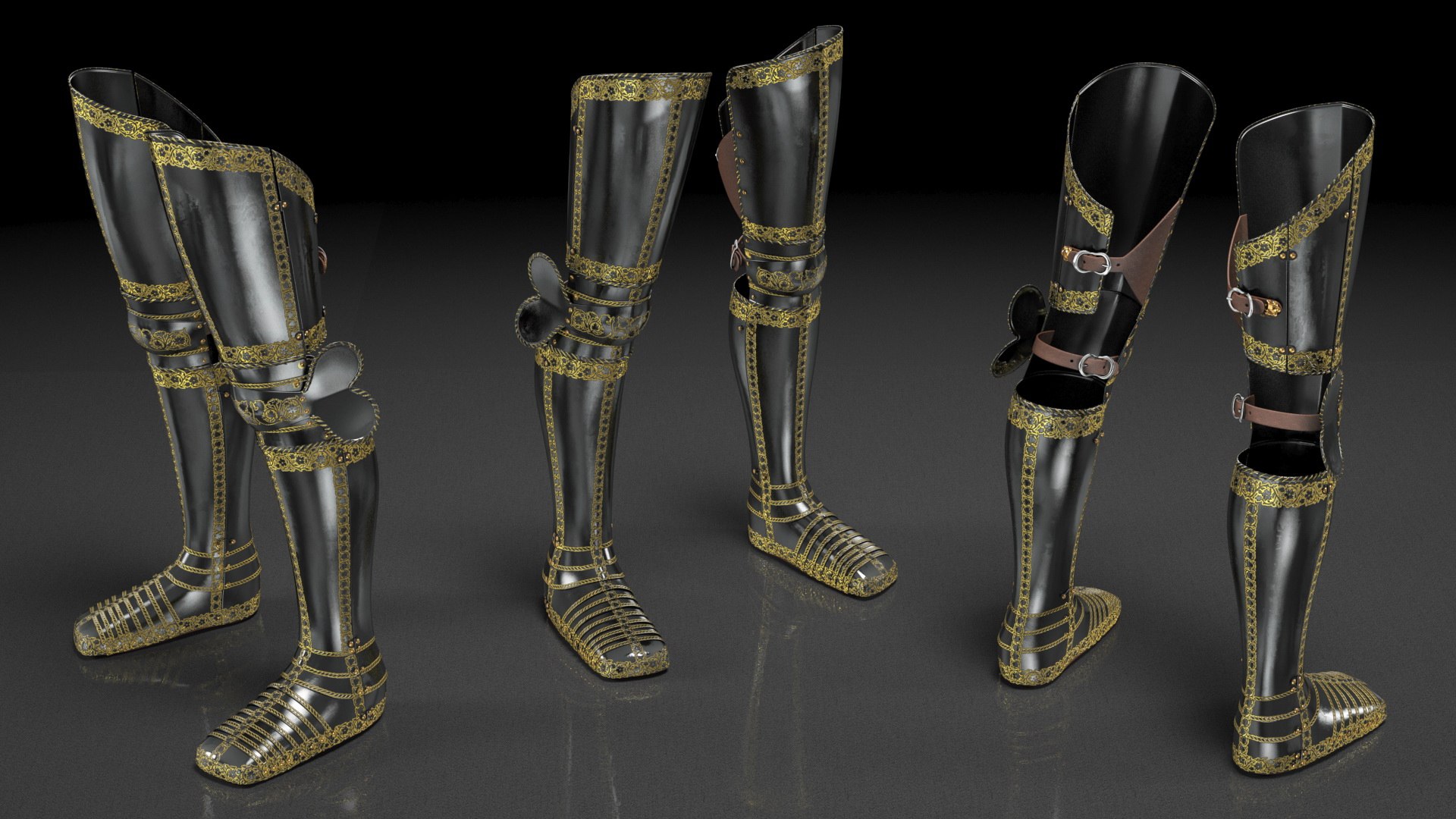 Medieval Knight Black Gold Leg Armor Model - TurboSquid 1832865
