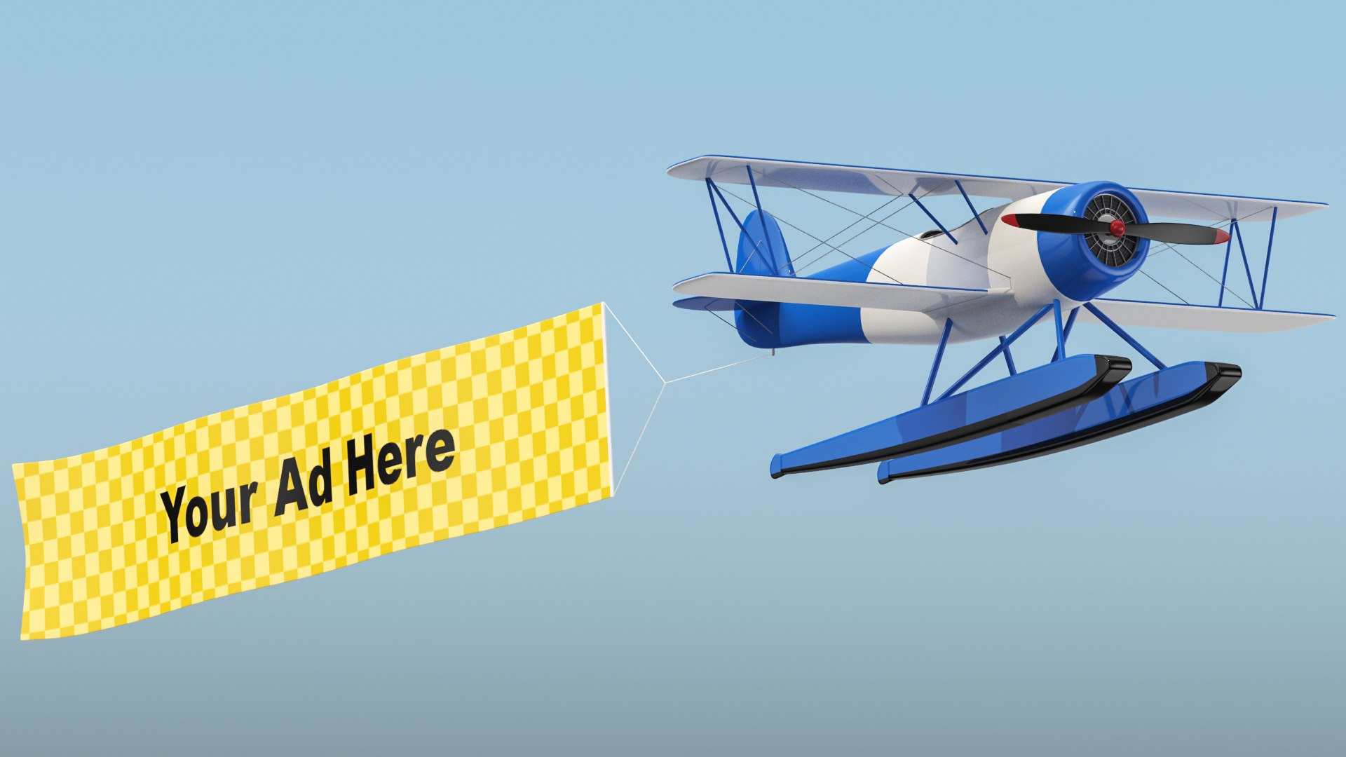 Sea Plane Biplane With Advertising Banner 01 3D model - TurboSquid 1895273