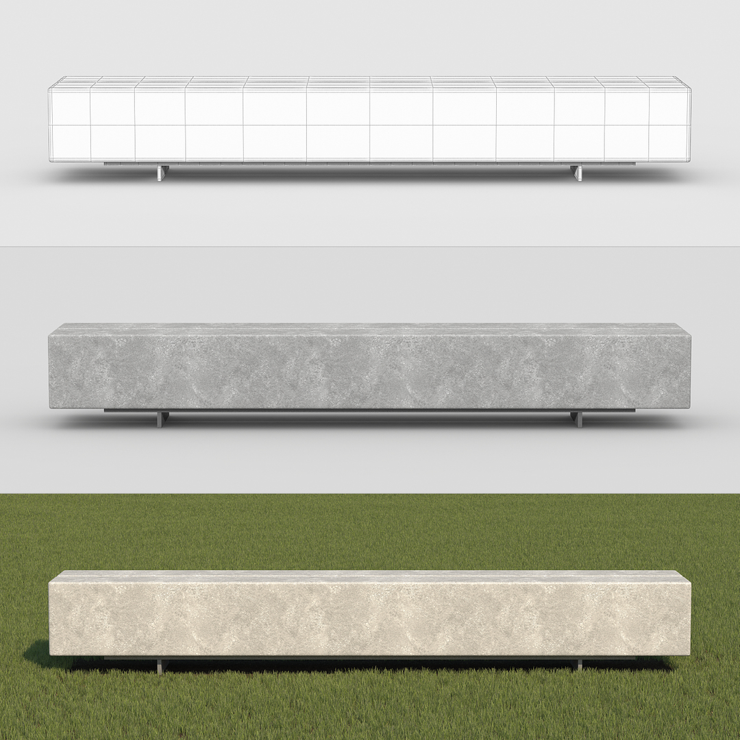 free modern stone bench 3d model