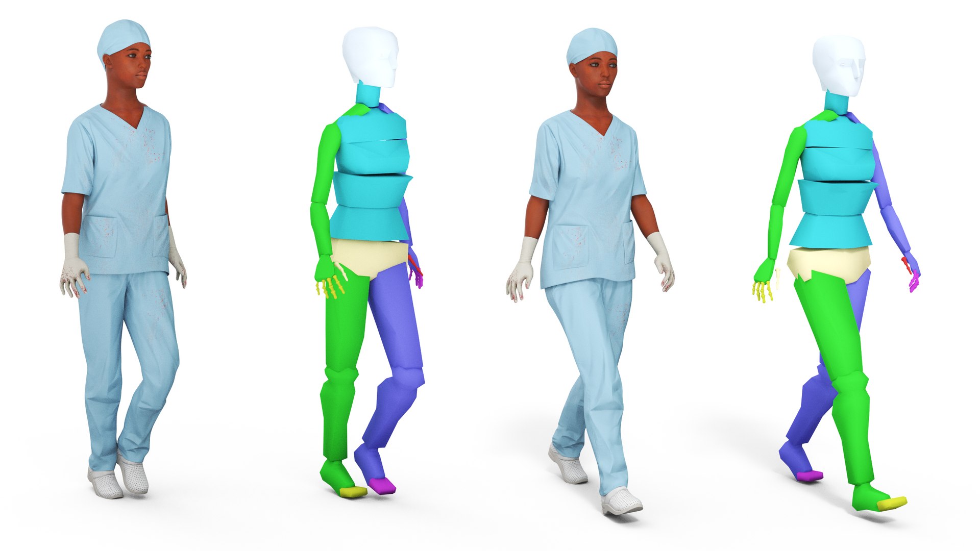 Female Medical Professional In Scrubs With Bloodstains Rigged Fur For ...