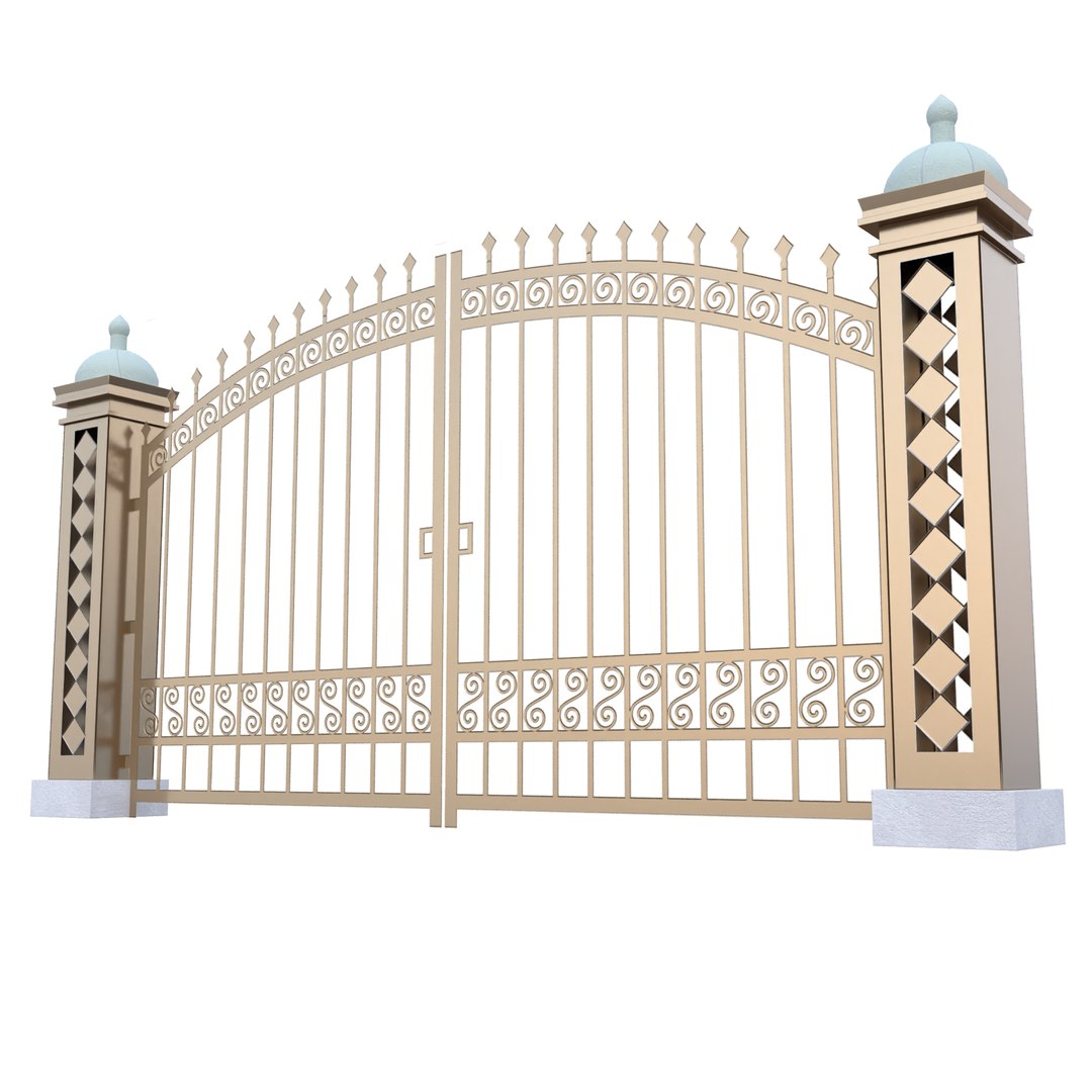 3D Ornamental Wrought Iron Entrance Gate With Pillars 3D Model ...