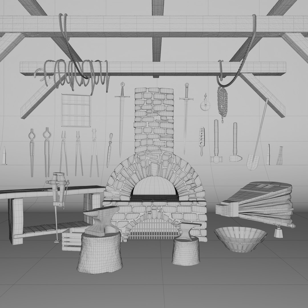 3D Medieval Blacksmith Equipment Model - TurboSquid 2087155
