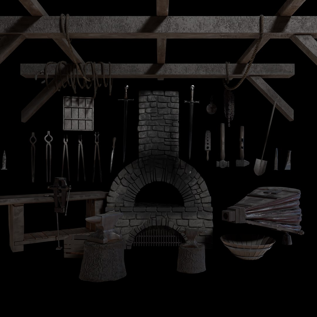 3D Medieval Blacksmith Equipment Model - TurboSquid 2087155