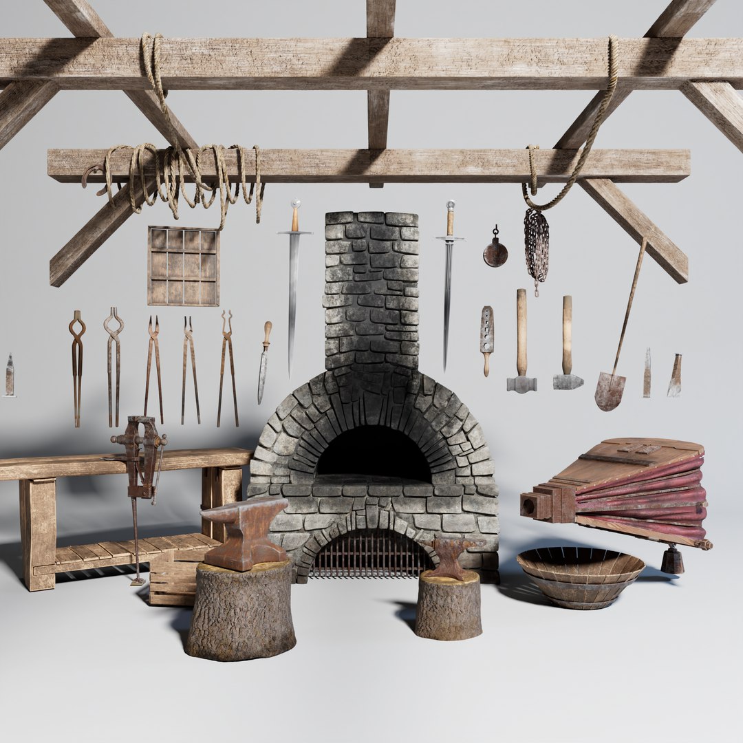 3D Medieval blacksmith equipment model - TurboSquid 2087155