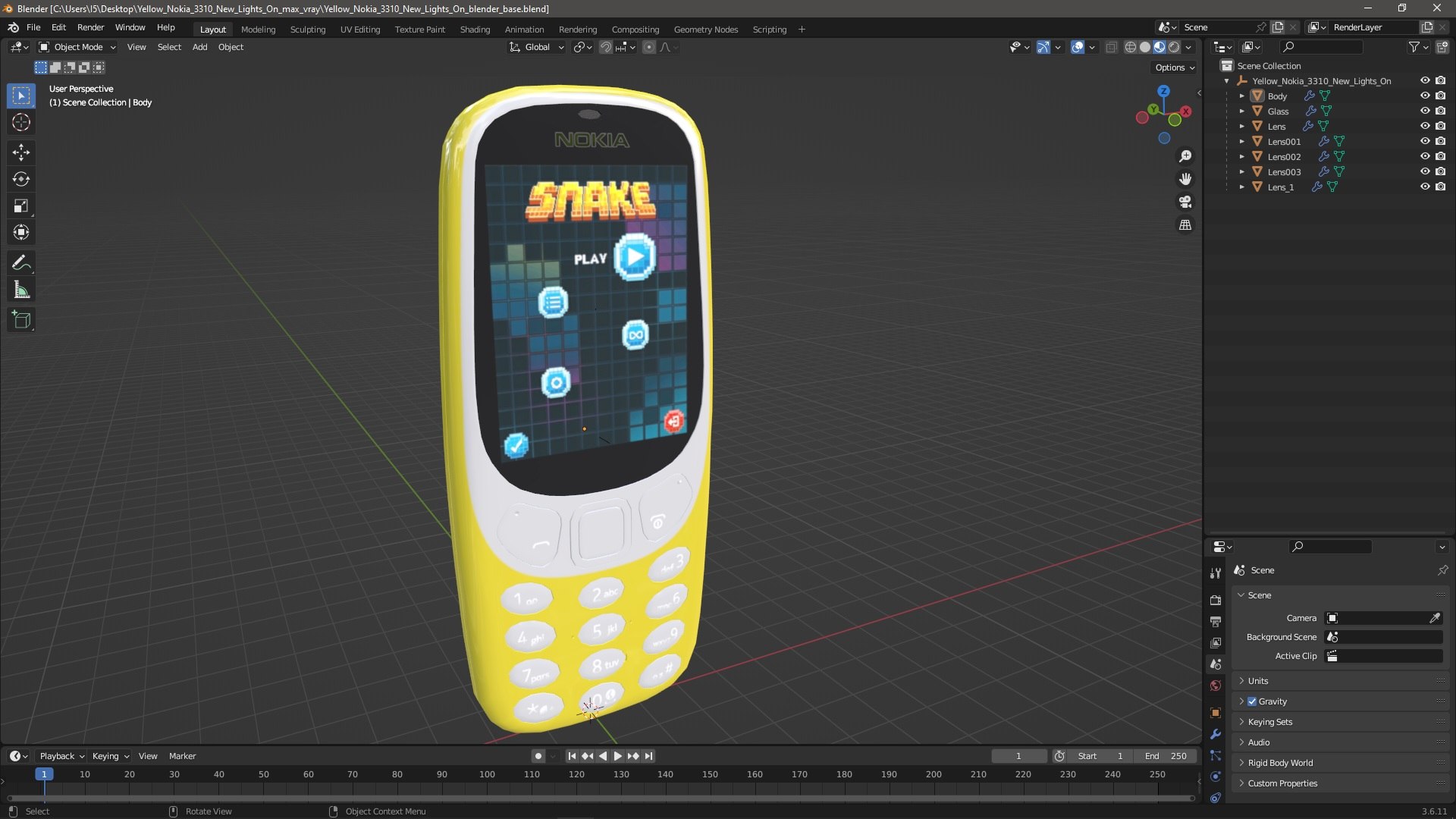 3D Yellow Nokia 3310 New Lights On - TurboSquid 2265681