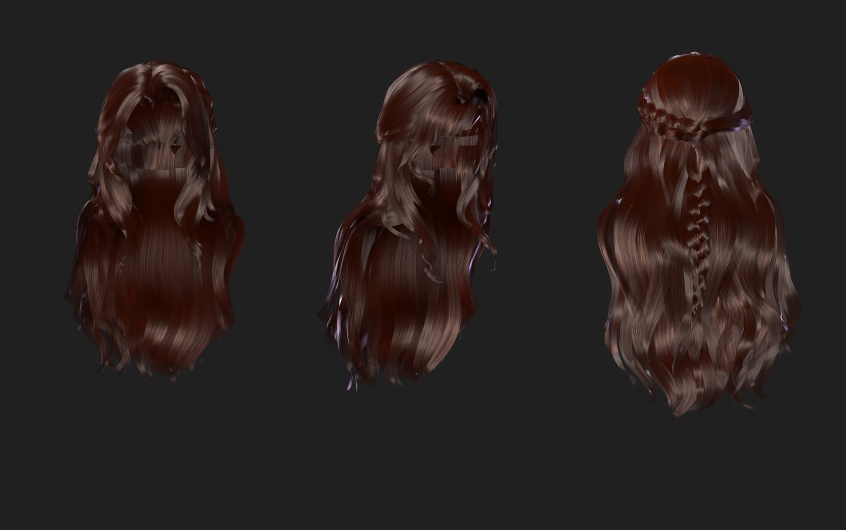 3D PBR Game Hair CG Hair Long Hair Big Waves Female Hair Beauty Hair 04 ...