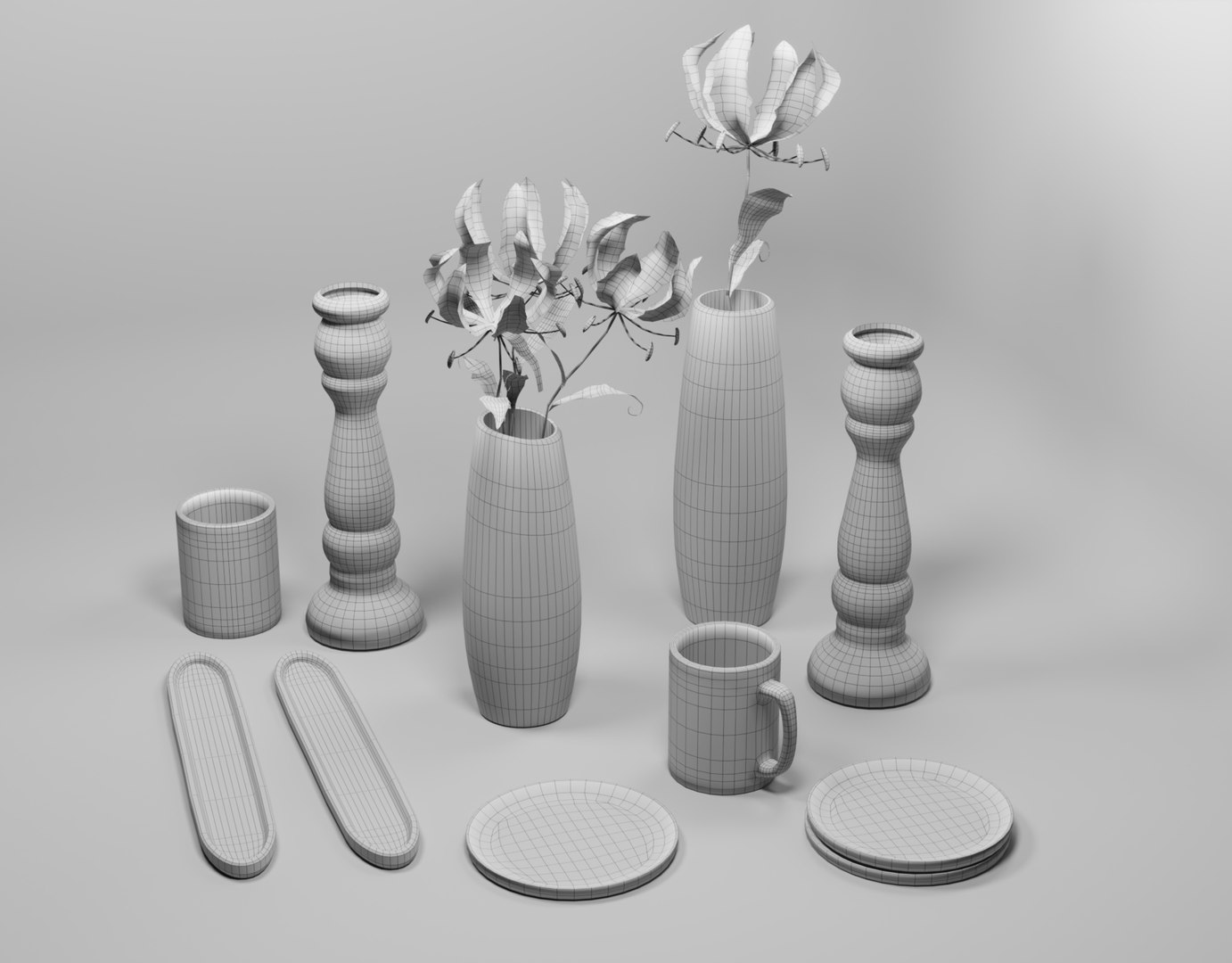 3D Modern Clay Decor Set - Memphis Style With Gloriosa Lily 3D Model ...