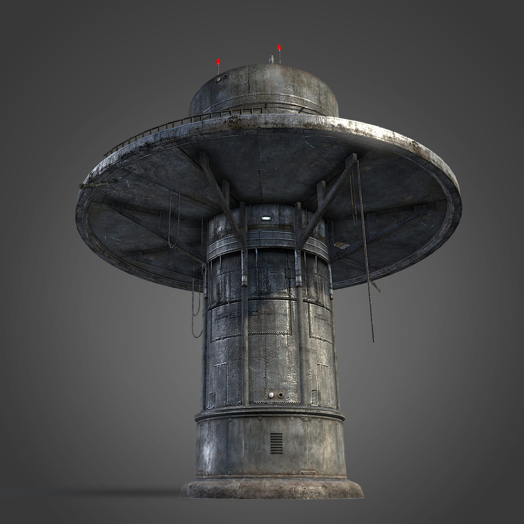 low-poly sci-fi tower 3d model