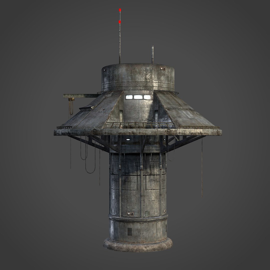 Low-poly Sci-fi Tower 3d Model