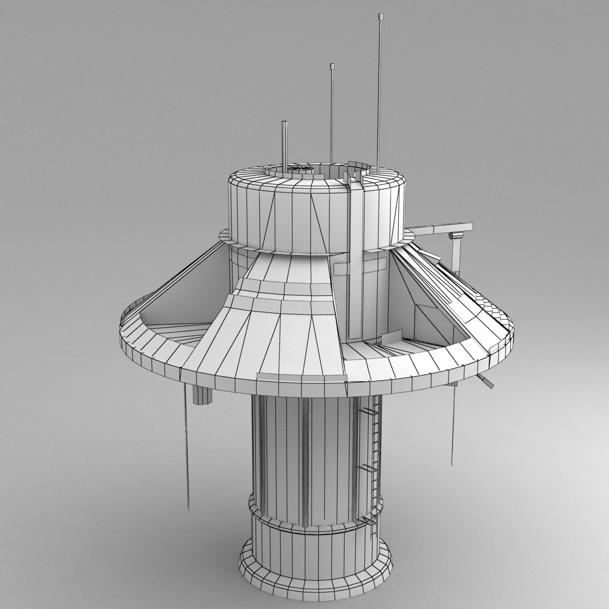 low-poly sci-fi tower 3d model